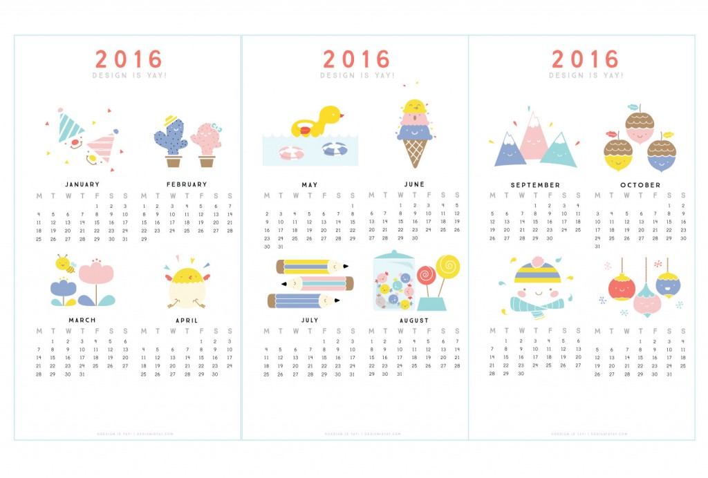 Printable Calendars for 2016 - Super Cute Kawaii!!