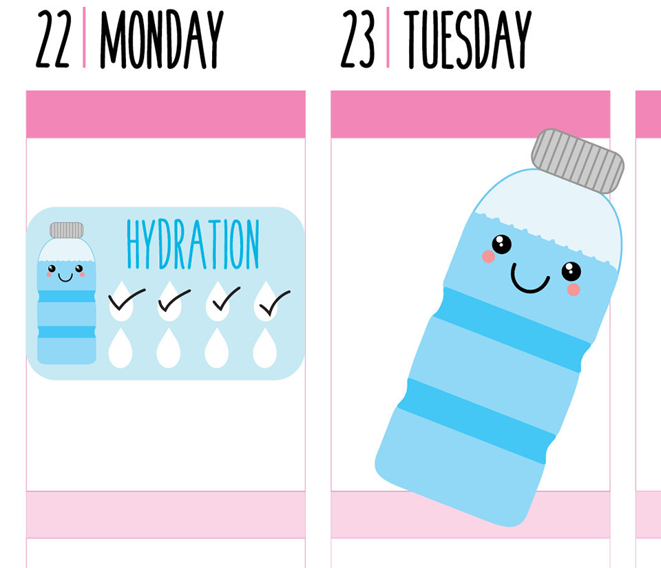 Kawaii Hydration Water Tracker Stickers - Super Cute Kawaii!!