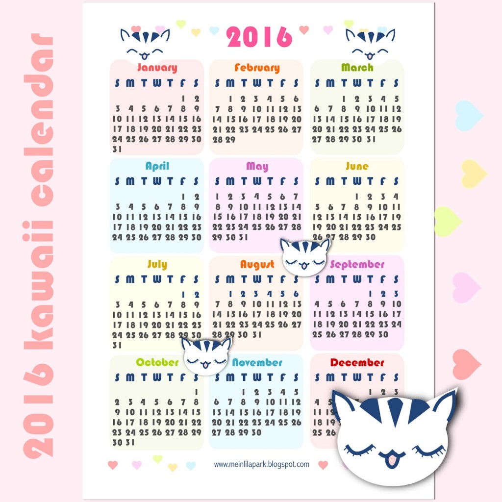 Printable Calendars for 2016 - Super Cute Kawaii!!